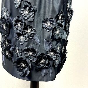 Chetta B | Dresses | Chetta B Dress Black Satin Floral Applique Square ...